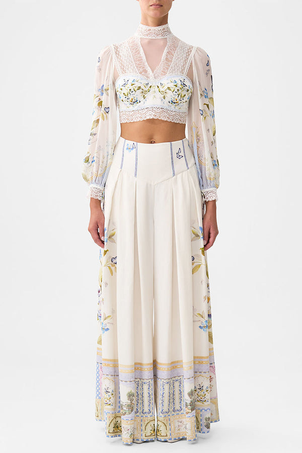 CAMILLA - Lace Splice Long Sleeve Top - Tuni